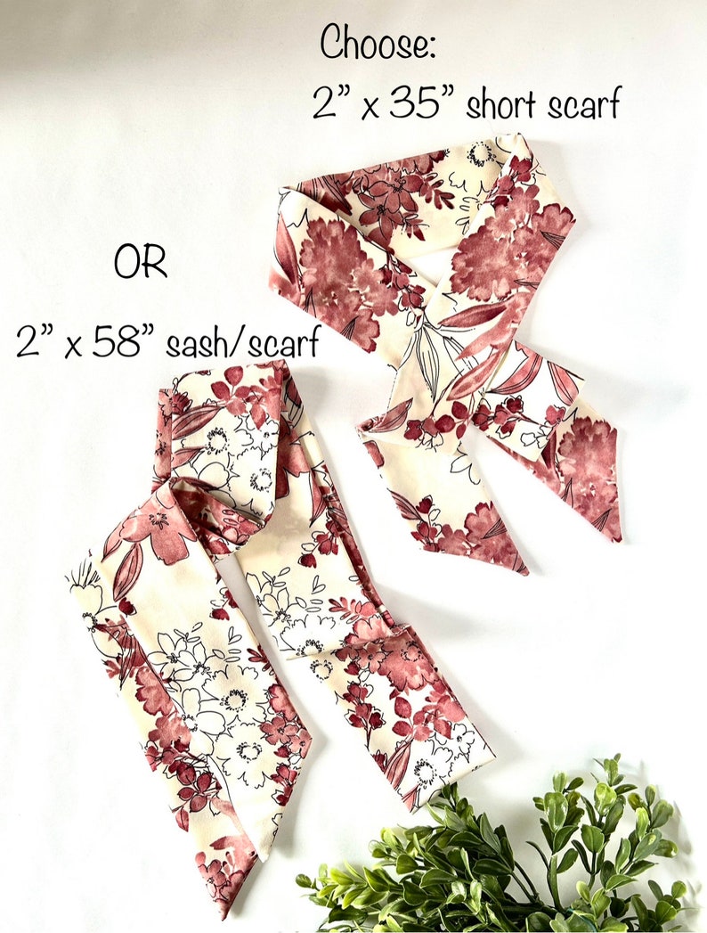 Scarf Floral Sash Belt Hair Tie Wrap Short Scarf Skinny Scarf Chiffon ...