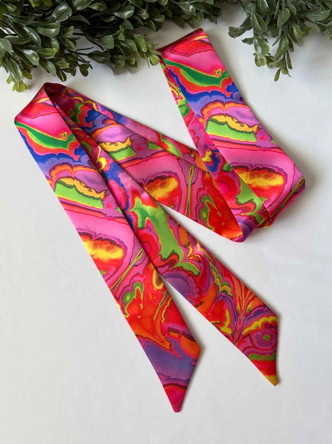 Colorful Satin Sash Scarf: Retro Print Belt, Handbag Accessory - Etsy