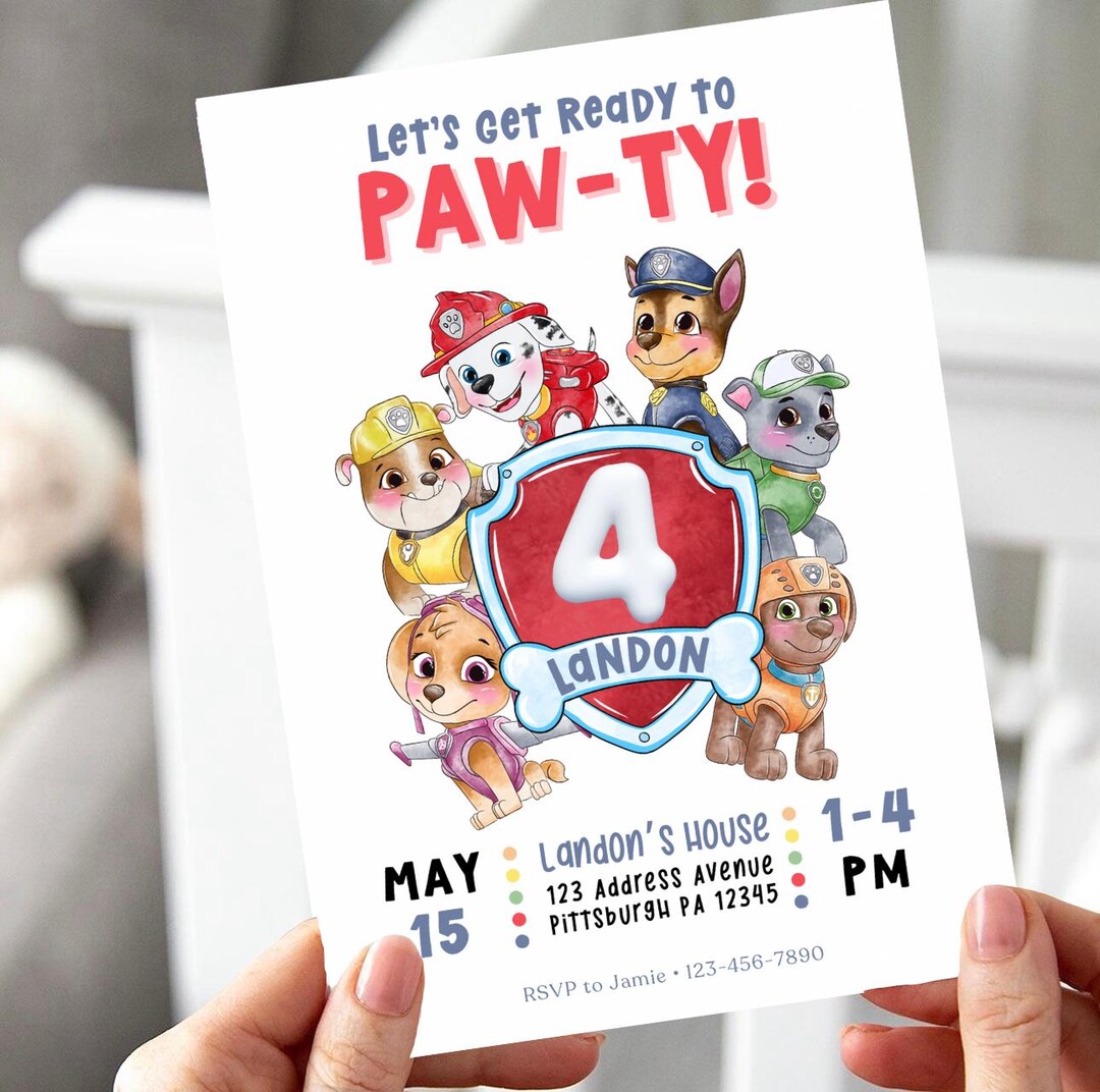 EDITABLE Kids Birthday Invitation Paw Patrol Toddler Birthday Party ...