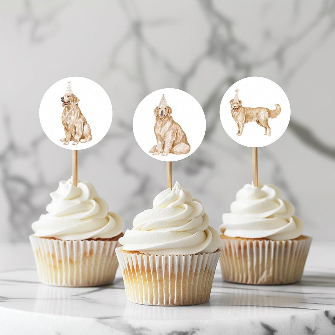 Kids Birthday Cupcake Toppers Golden Retriever Cakes Toddler Birthday ...