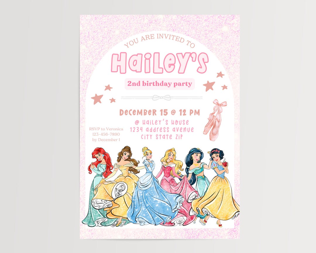 Princess Birthday Party, Printable Invite, Instant Download, Princess ...