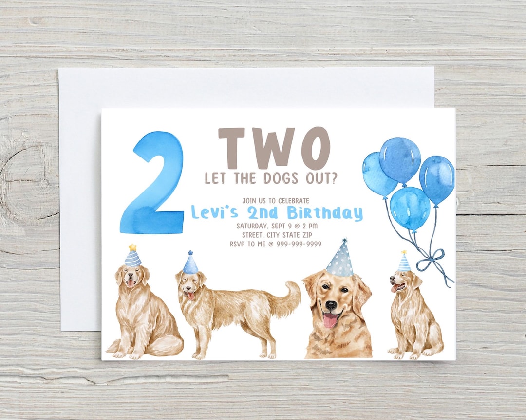 2nd Birthday Invitation, Two Let the Dogs Out Birthday Invite, Golden ...