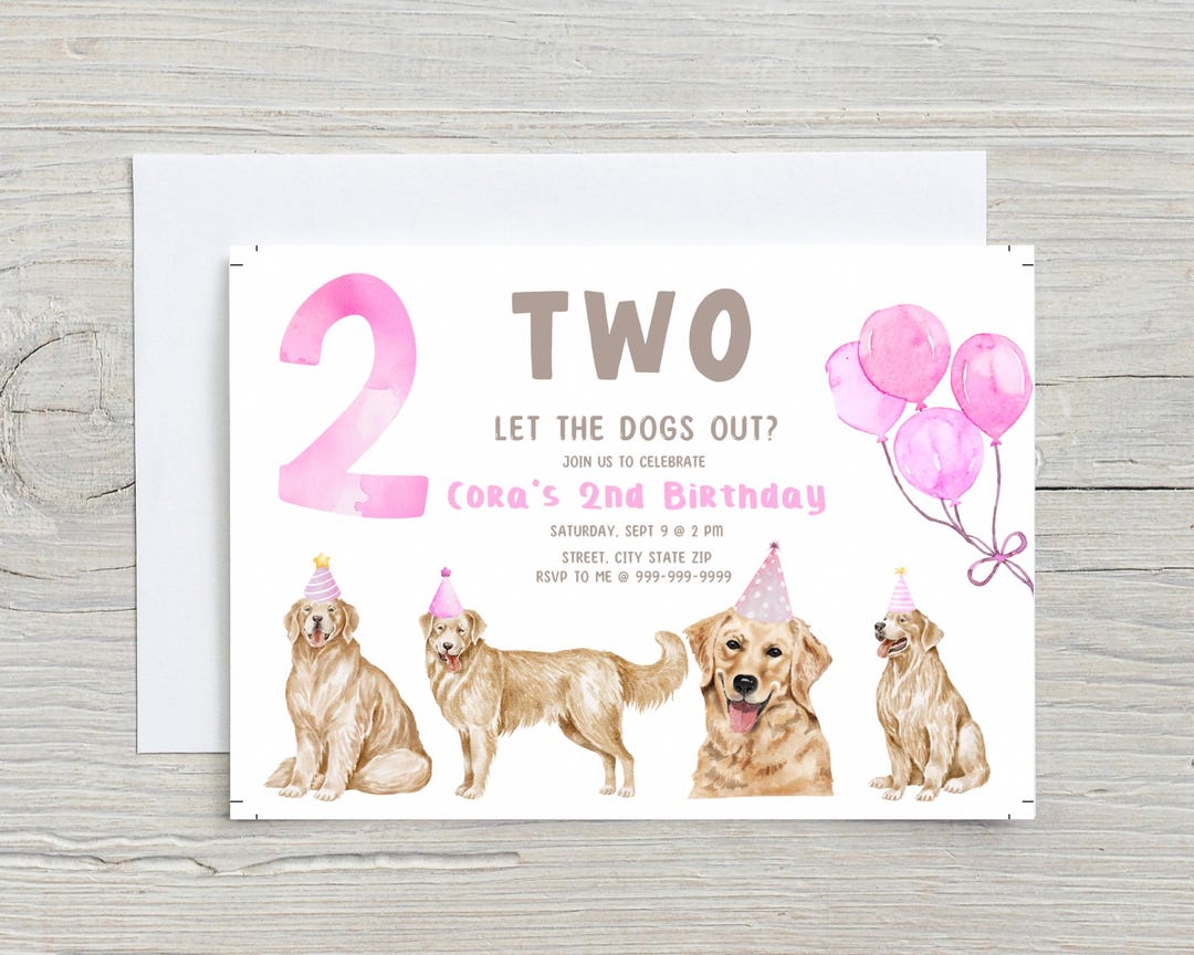 2nd Birthday Invitation Two Let the Dogs Out Birthday Invite Golden ...