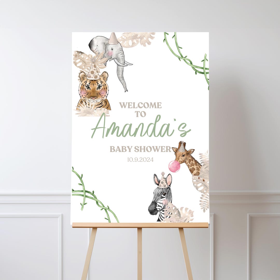Editable Baby Shower Welcome Sign, Jungle Baby Shower, Instant Download ...