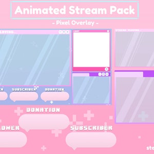 Cute Pixel Animated Stream Overlay Package Pink Blue Purple Theme ...