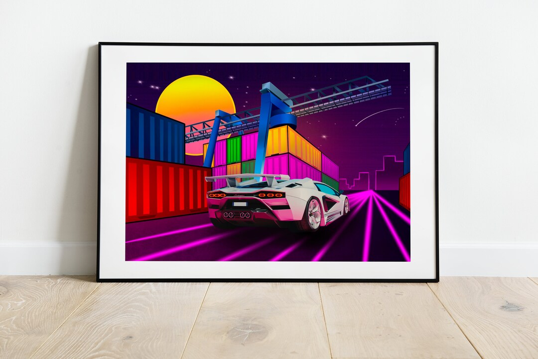 New Lamborghini Countach Illustration - Retrowave - Synthwave - 80's ...
