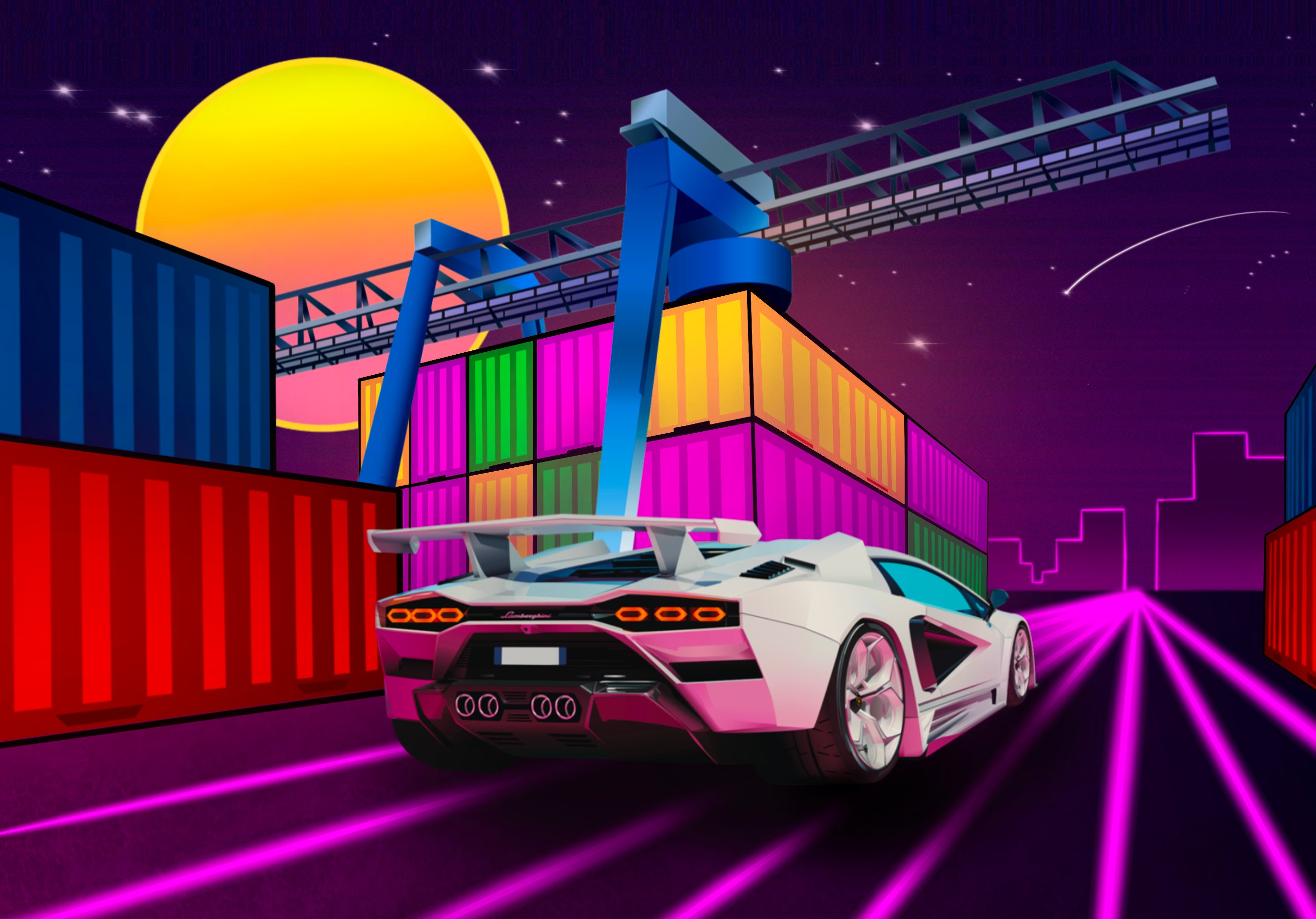 New Lamborghini Countach Illustration - Retrowave - Synthwave - 80's ...