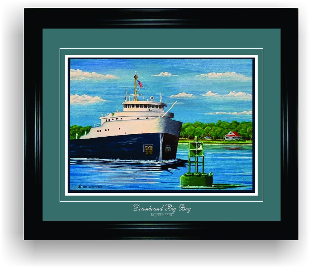 Artist Print, Great Lakes Ship by River Artist Jeff Hebert, St Lawrence ...