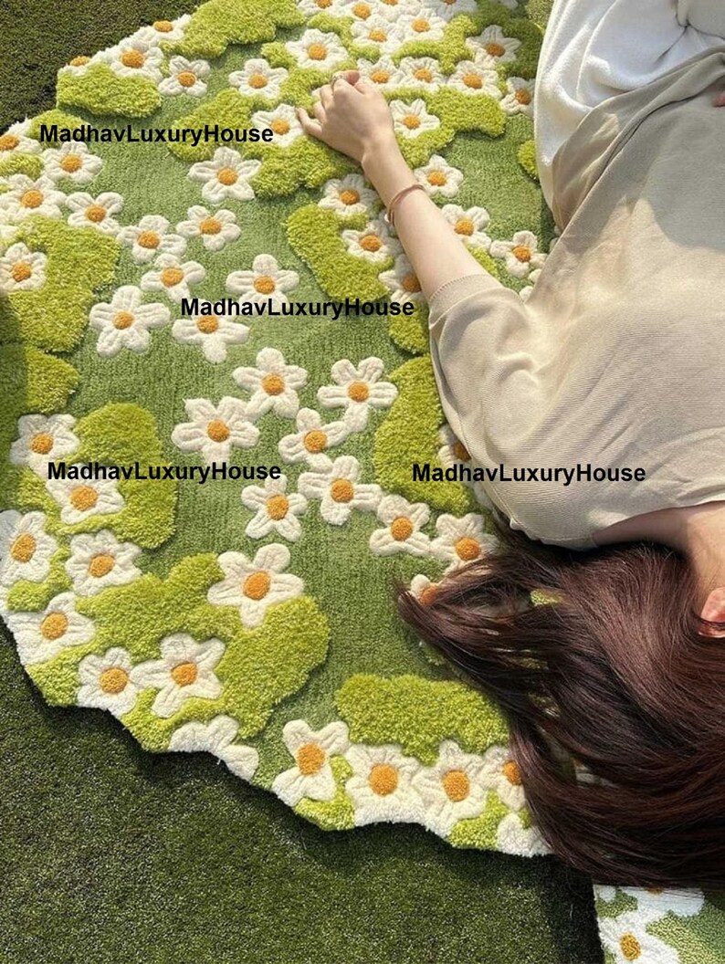 Green Garden Tufted Rug Hand Tufted Grass Flower Carpet/carpet for Kids ...