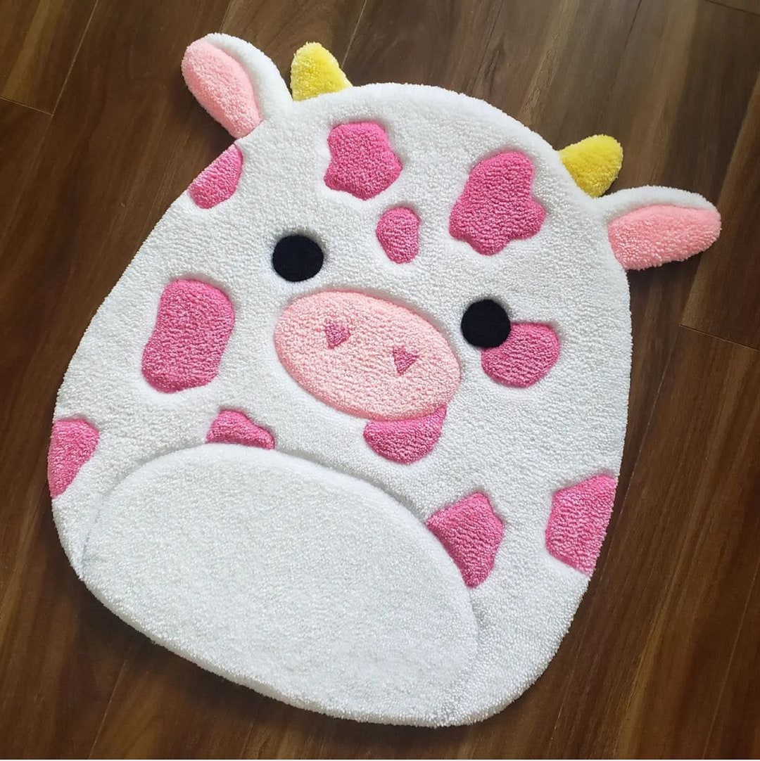 Custom Squishmallow Cow Kellytoy Bubba Pink Tufted Rug/tufting Rug - Etsy
