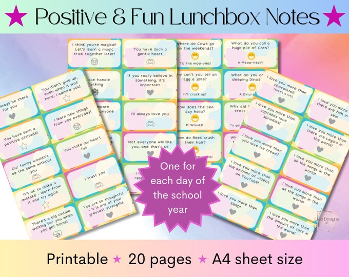 Printable Lunchbox Notes – Young Kids Motivational 6 Pack | Digital ...