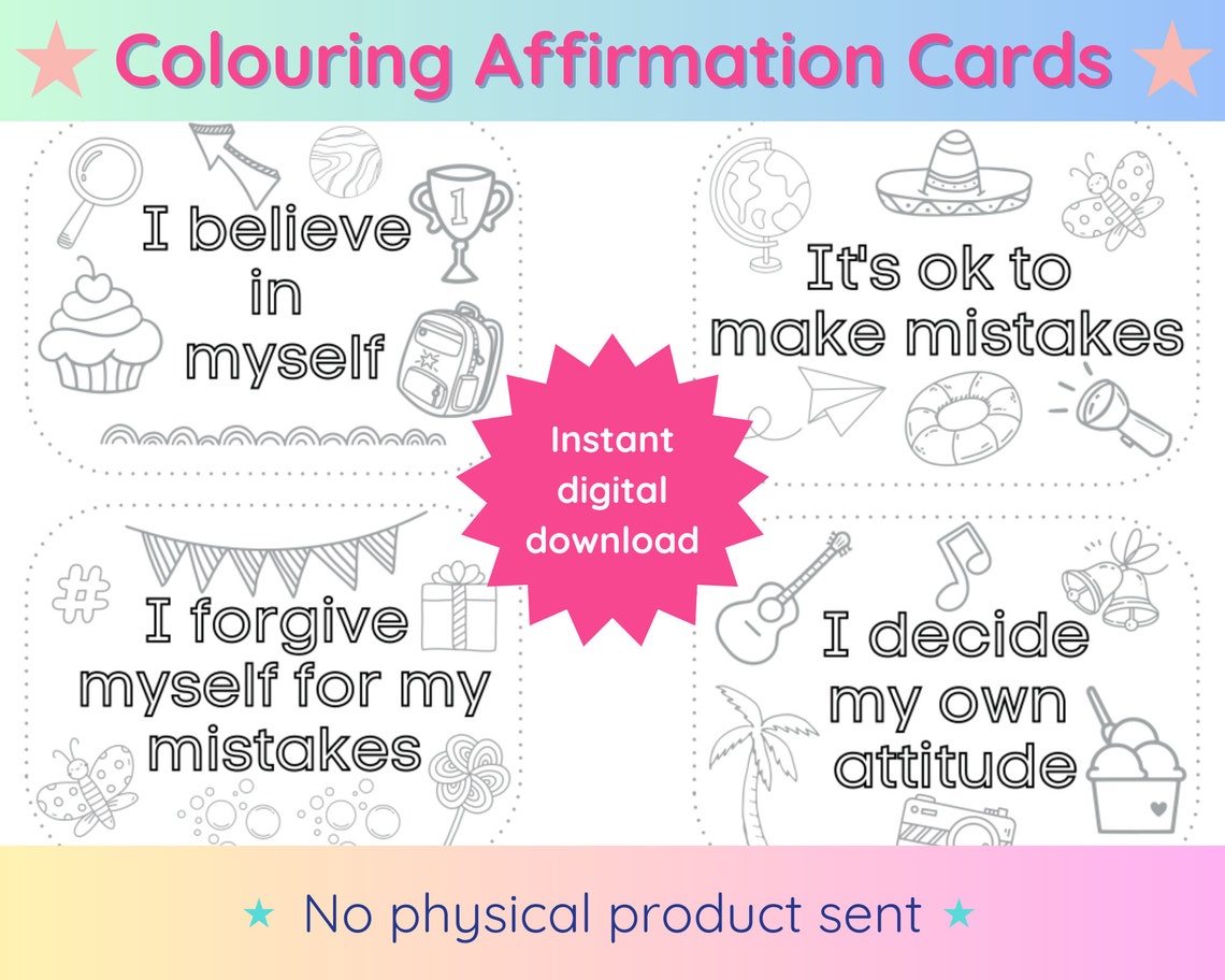 Printable Kids Affirmation Cards - Color Your Own Positive Affirmations ...