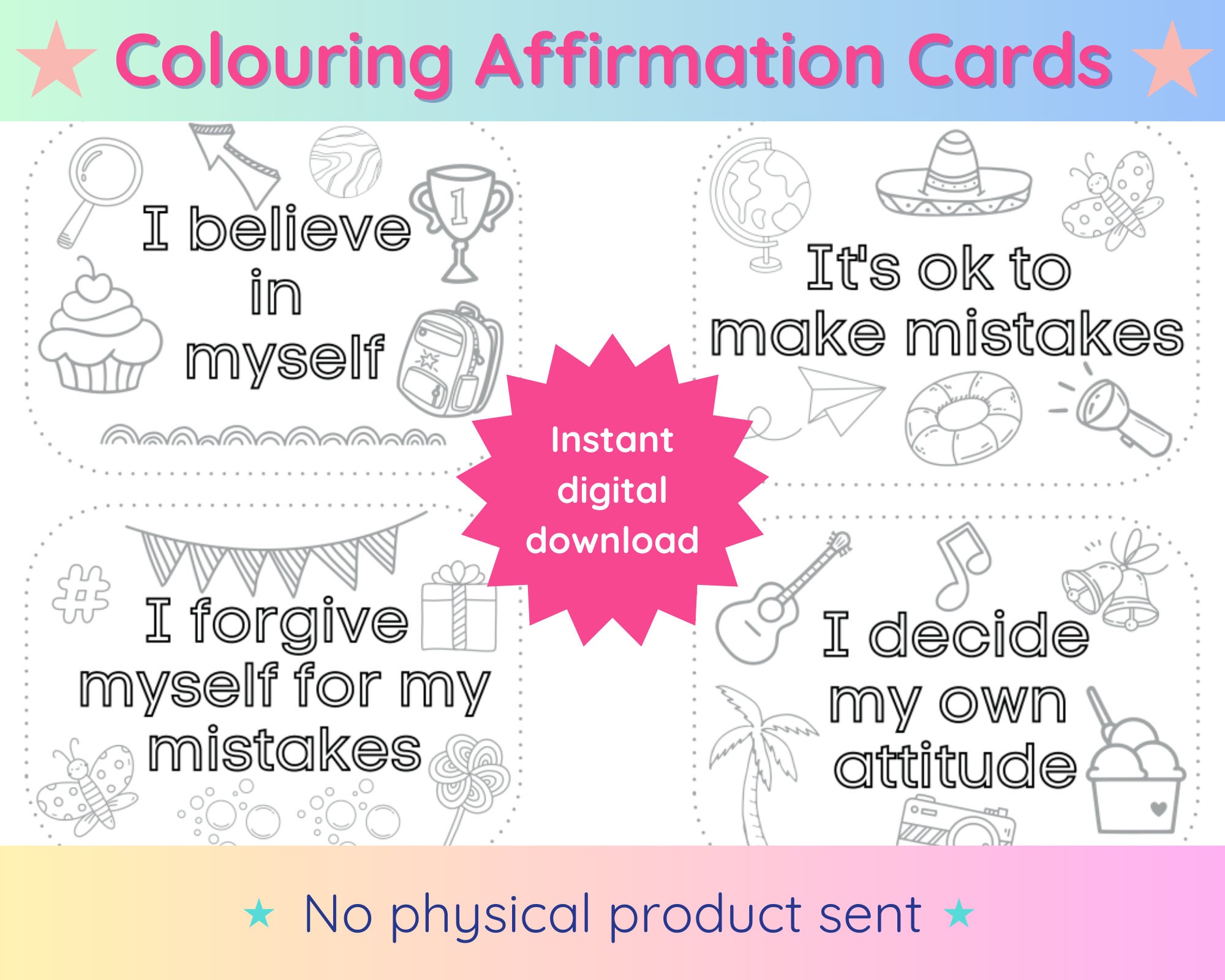 Printable Kids Affirmation Cards - Color Your Own Positive Affirmations ...
