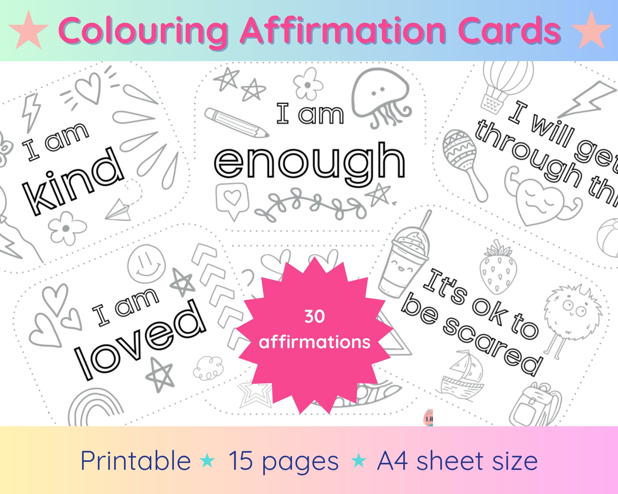 Printable Kids Affirmation Cards - Color Your Own Positive Affirmations ...