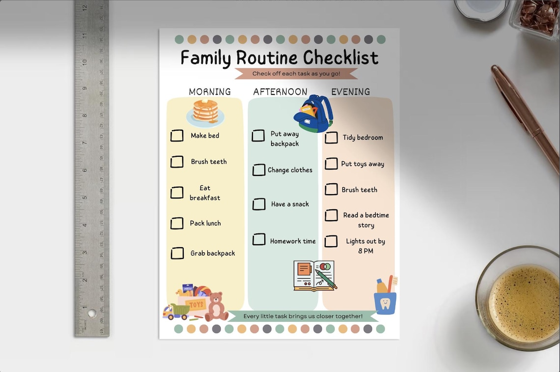 Family Routine Checklist | Daily Routine Printable | Morning, Afternoon ...