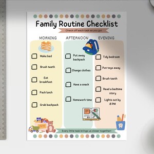 Family Routine Checklist | Daily Routine Printable | Morning, Afternoon ...