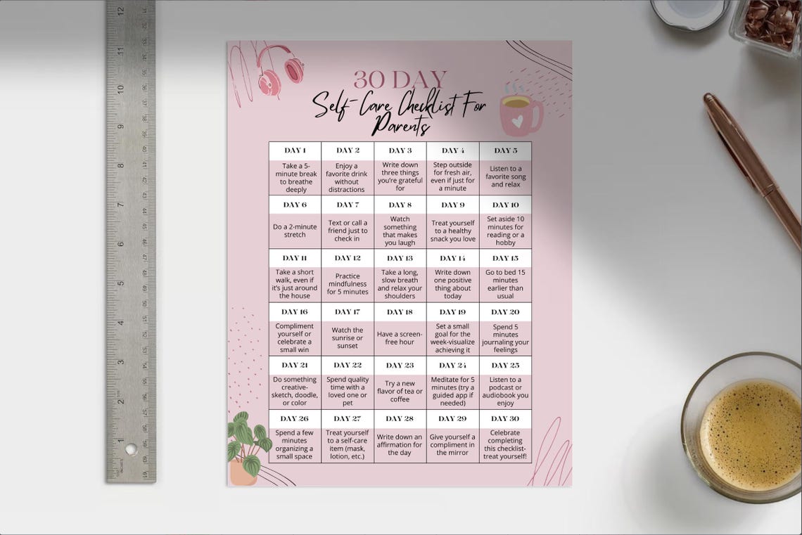 30-day Self Care Checklist for Parents | Printable Self-care Tracker ...