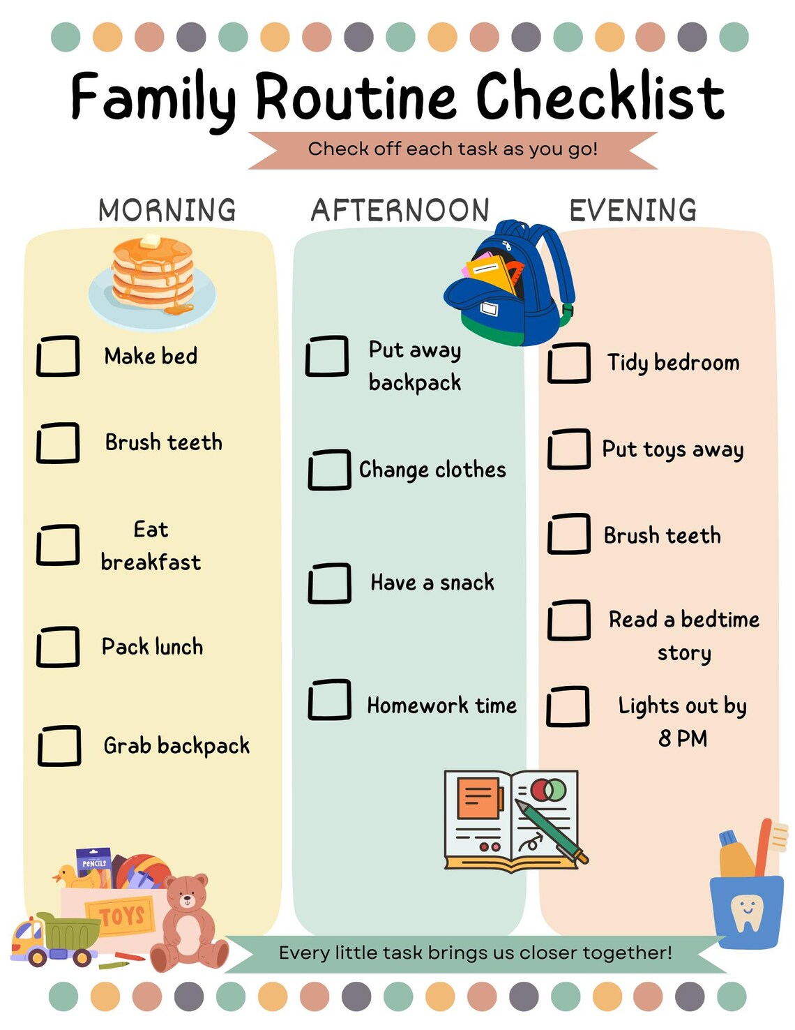 Family Routine Checklist | Daily Routine Printable | Morning, Afternoon ...