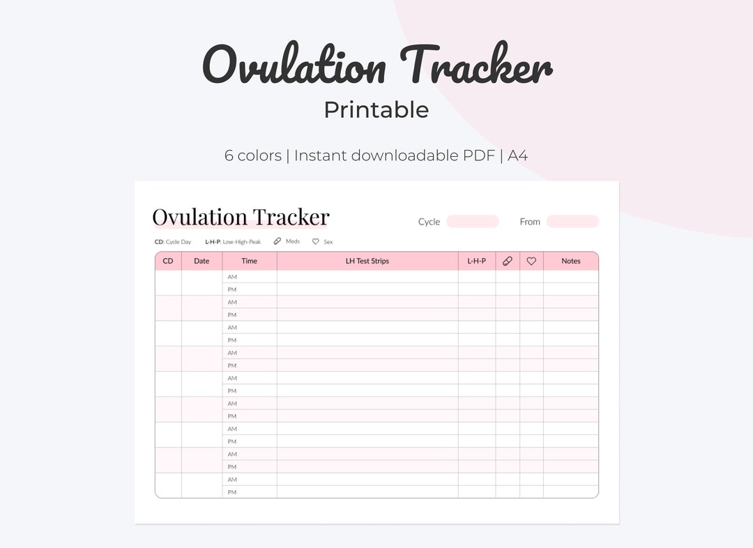 Ovulation Tracker Printable, OPK Predictor Kits Log| Fertility TTC ...