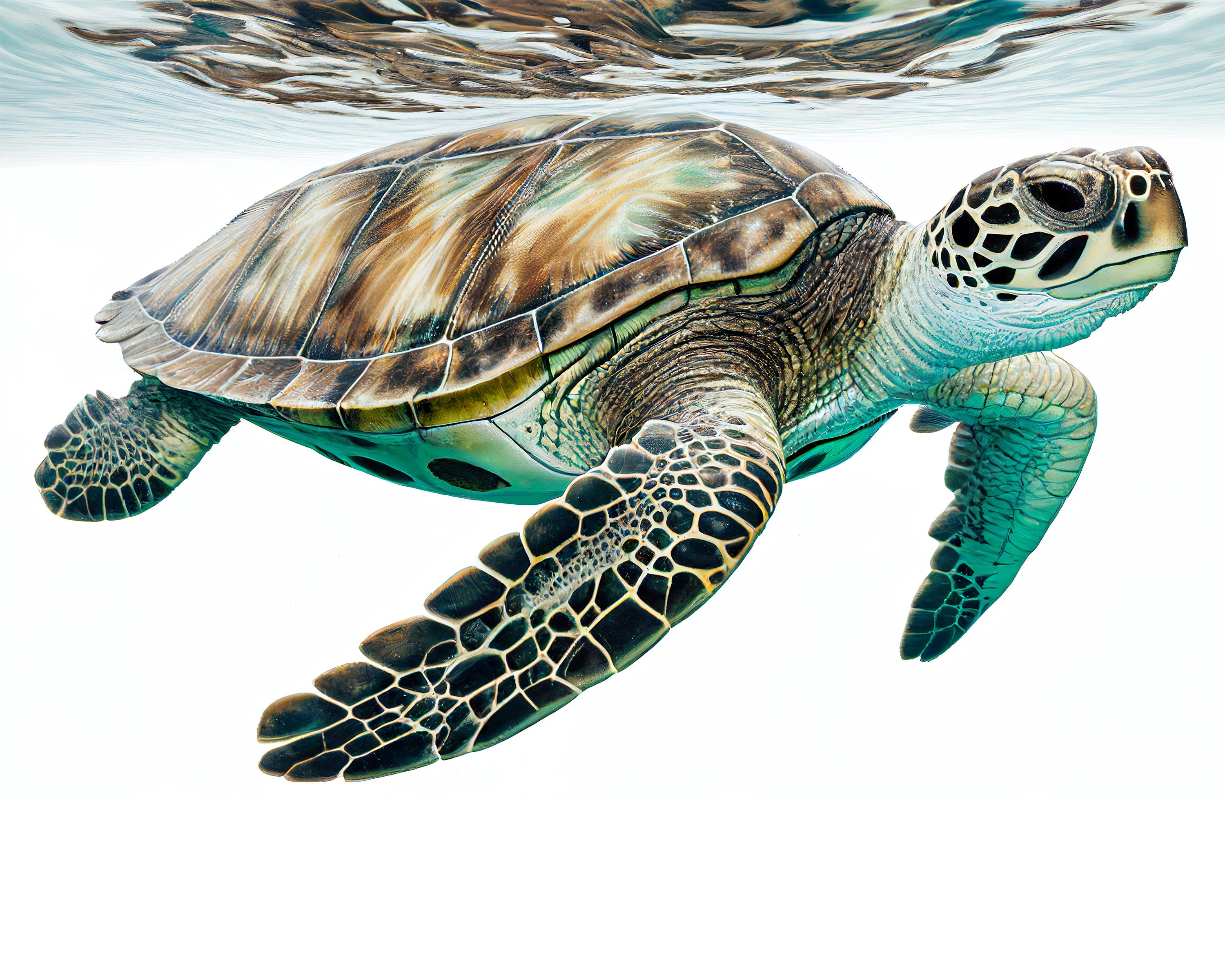 Blue Sea Turtle Wall Art on White Background Printable Ocean Art Beach ...