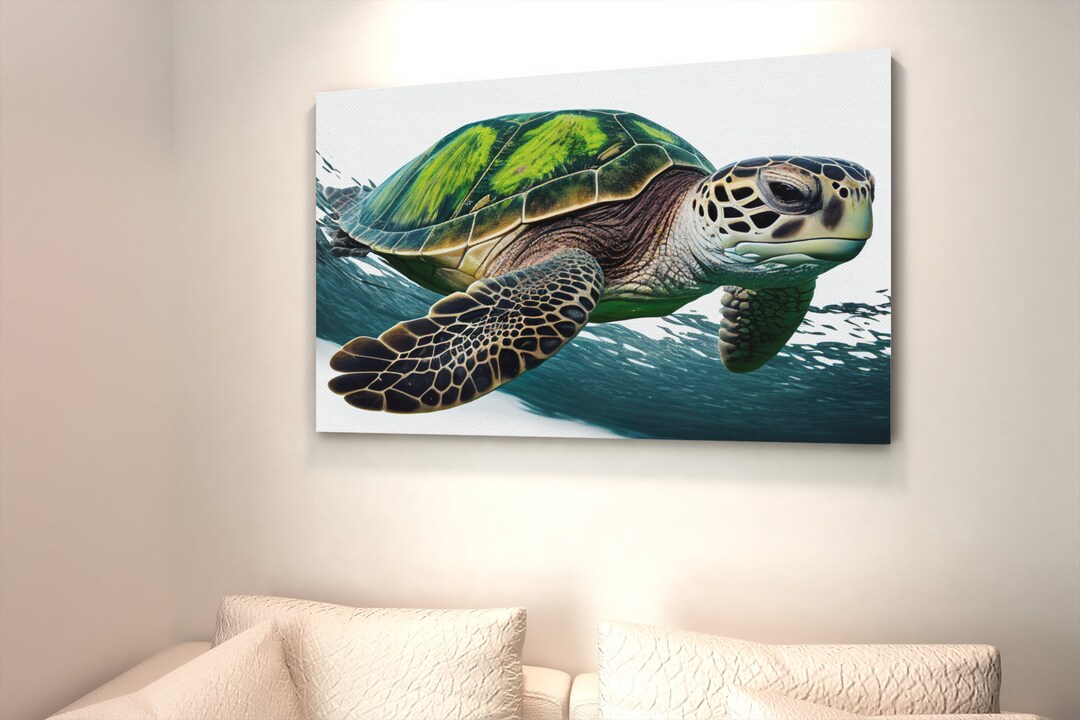 Green and Blue Sea Turtle Wall Art on White Background | Printable ...