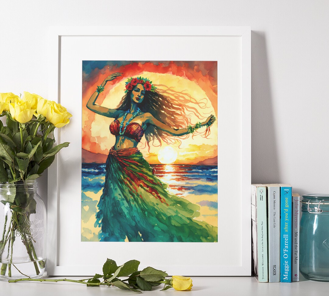 Hawaiian Dancer Watercolor Painting Digital Download Wall Art Hula ...