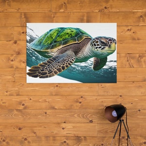 Green and Blue Sea Turtle Wall Art on White Background Printable Ocean ...