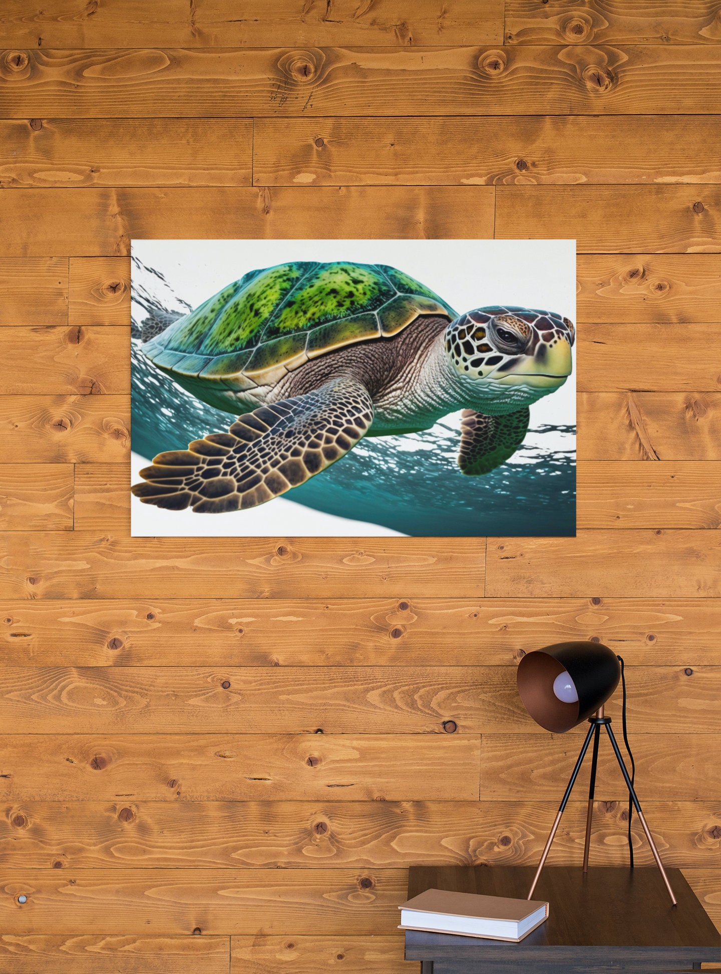 Green and Blue Sea Turtle Wall Art on White Background Printable Ocean ...