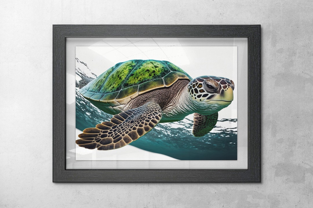 Green and Blue Sea Turtle Wall Art on White Background Printable Ocean ...