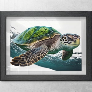 Green and Blue Sea Turtle Wall Art on White Background Printable Ocean ...