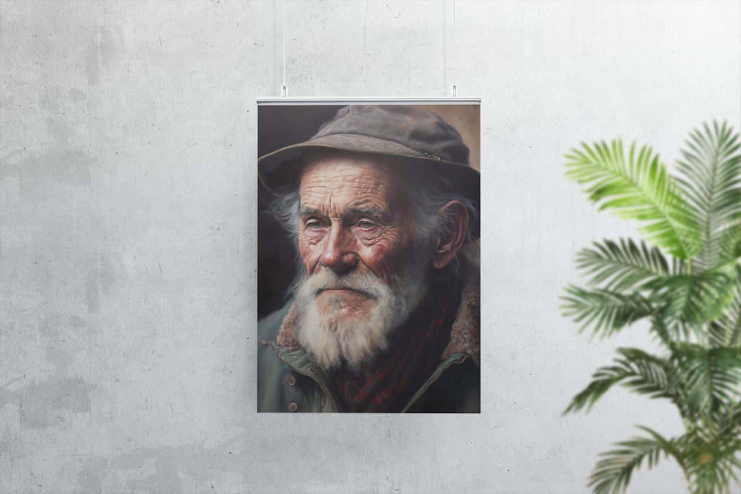 Rustic Vintage Portrait of Old Man With Beard Digital Print Download ...