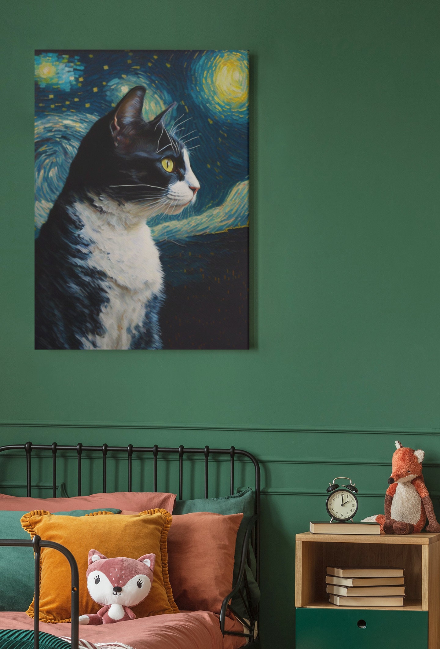 Printable Starry Night Tuxedo Cat Painting | Wall Art | Best Wall Art ...
