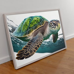 Green and Blue Sea Turtle Wall Art on White Background Printable Ocean ...