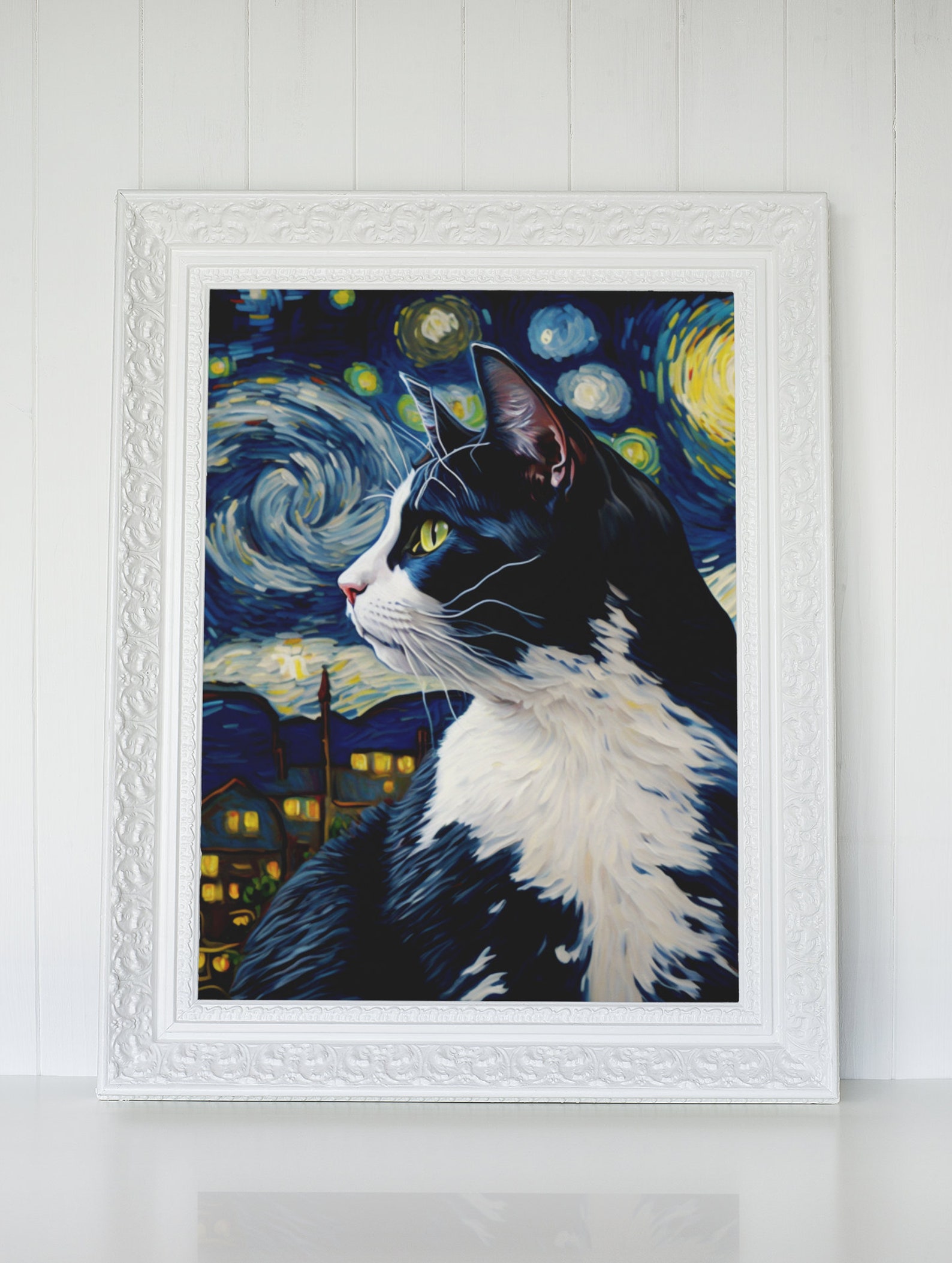 Printable Starry Night Tuxedo Cat Painting | Wall Art | Best Wall Art ...
