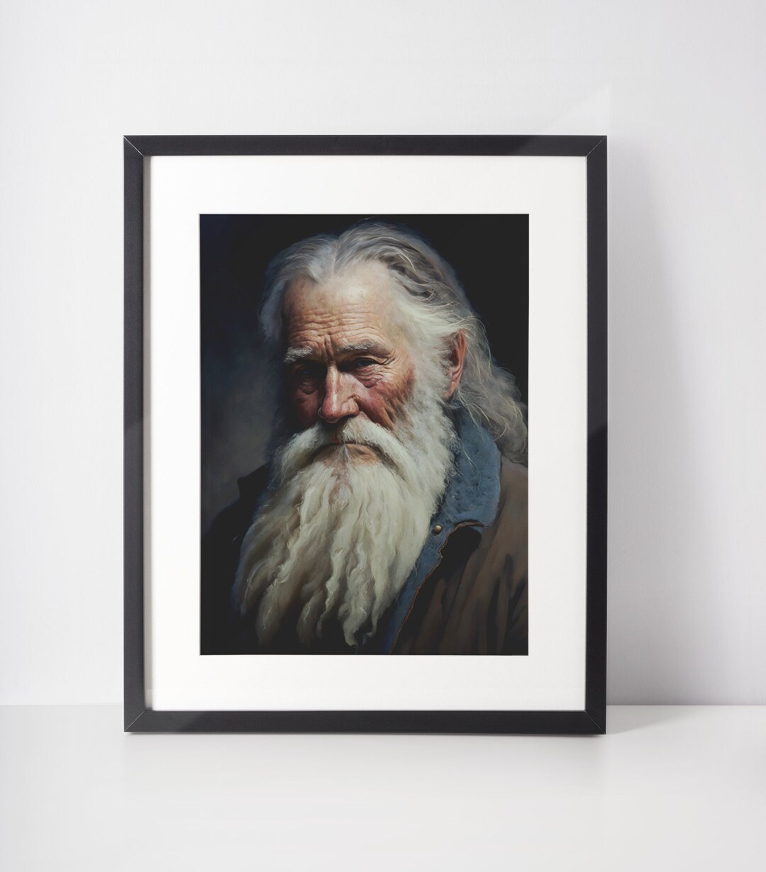 Rustic Vintage Portrait of Old Man With Beard Digital Print Download ...