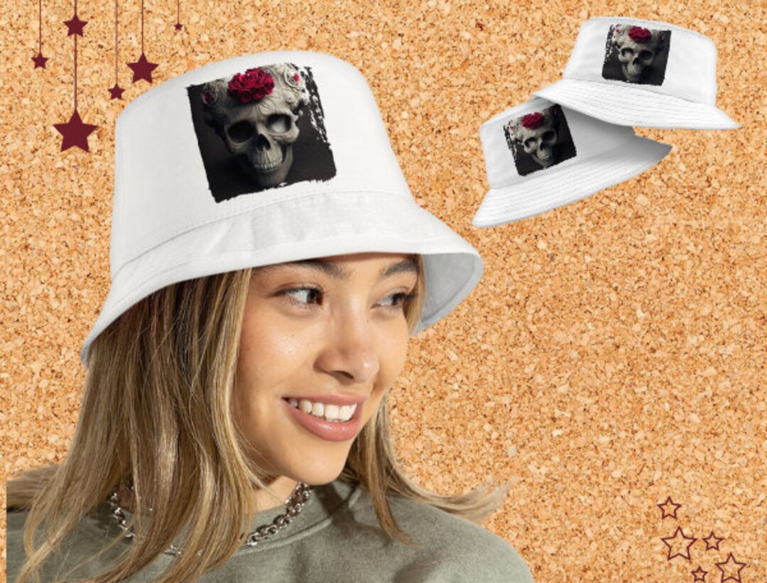Skull Rose Bucket Hat Gothic Hat Floral Bucket Hat - Etsy