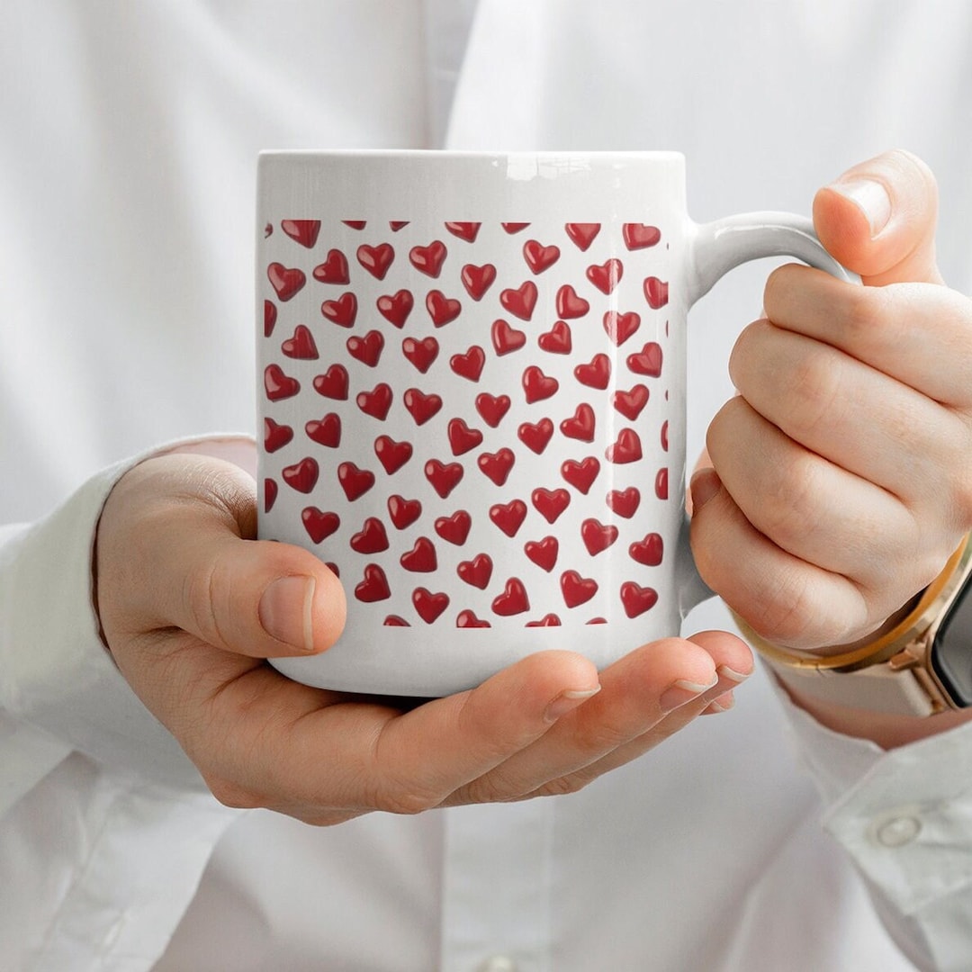 Valentines Day Coffee Mug With Hearts Print, Heart Themed Coffee Mug ...