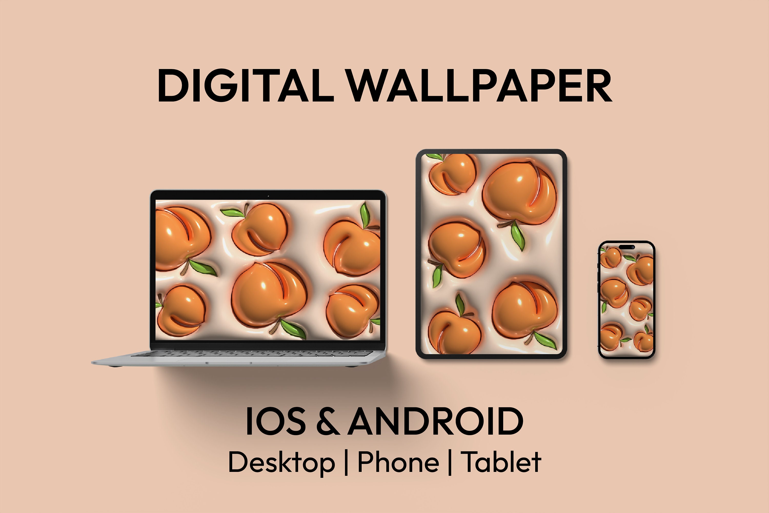 3D Peach Phone Wallpaper, iPhone Wallpaper Bundle, Cute Ios and Android ...