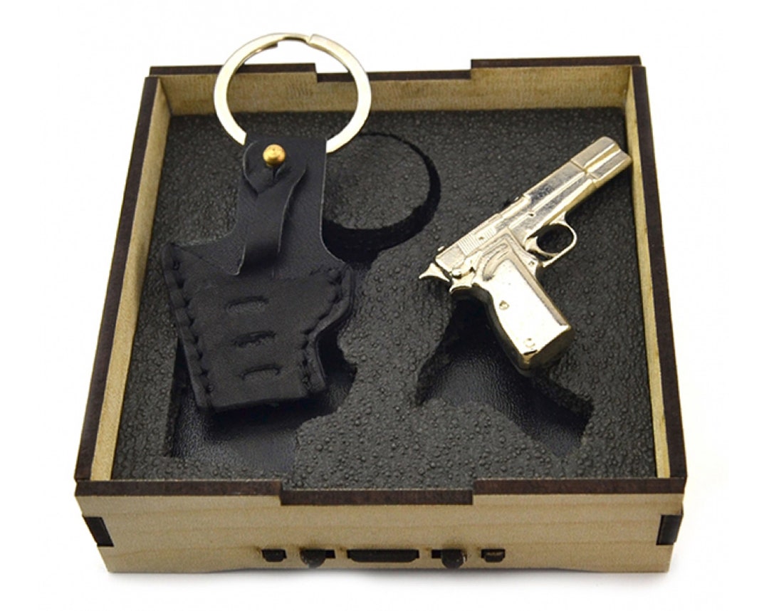 Colt 1911 Keychain With Genuine Leather Gun Holster in Special Wooden ...