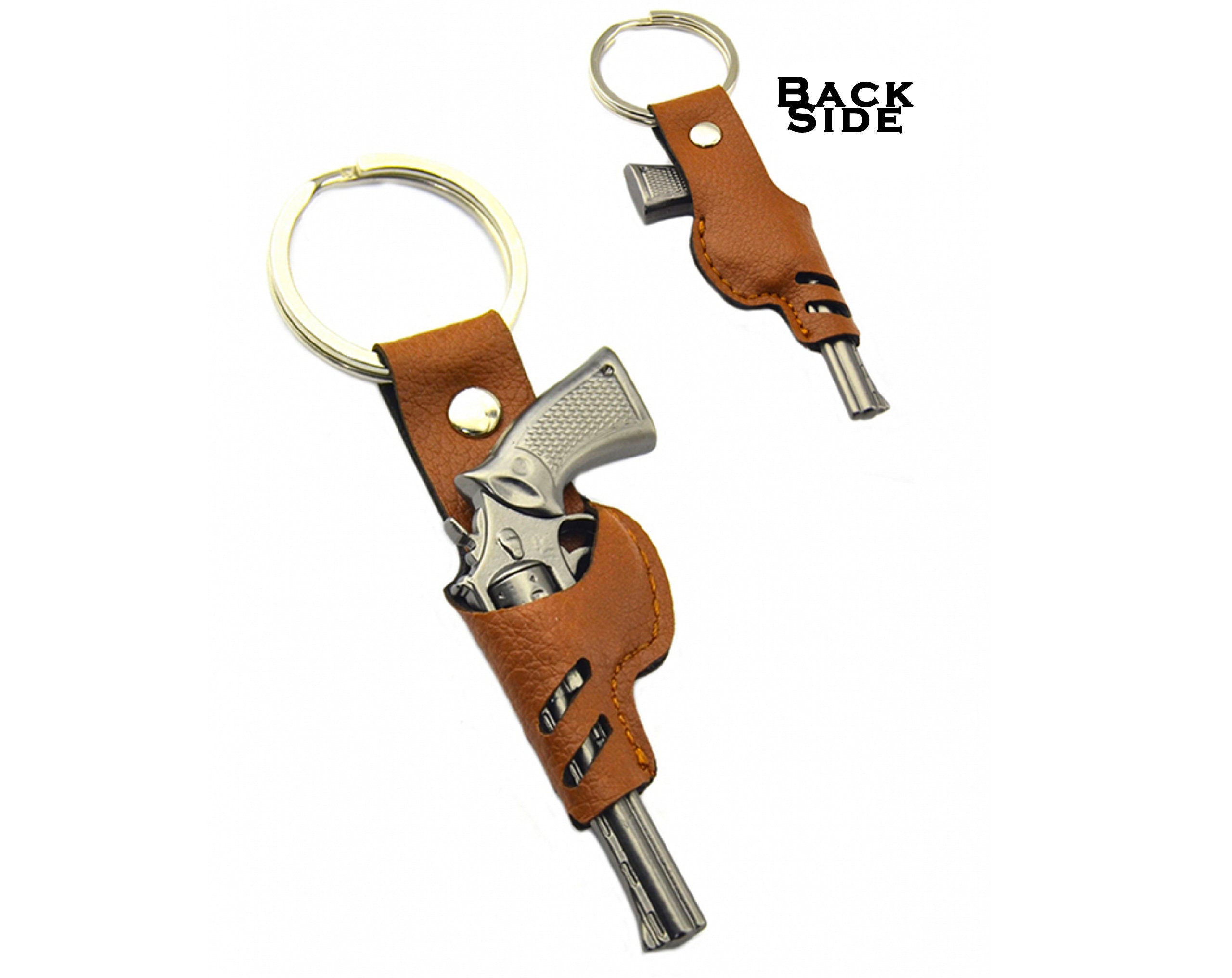Gray Revolver Keychain in Leather Gun Holster Cool Gun - Etsy