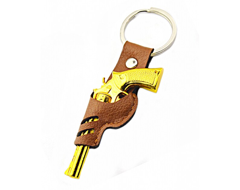 Gray Revolver Keychain in Leather Gun Holster Cool Gun - Etsy