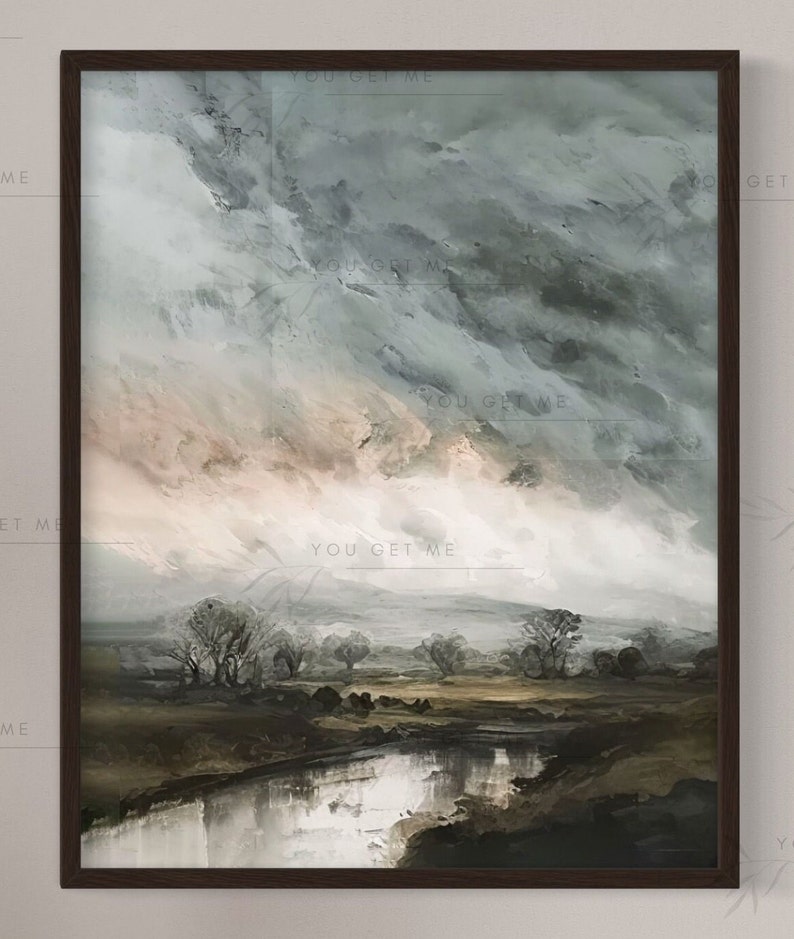 Printable Moody Country Landscape Painting | Vintage Wall Art ...
