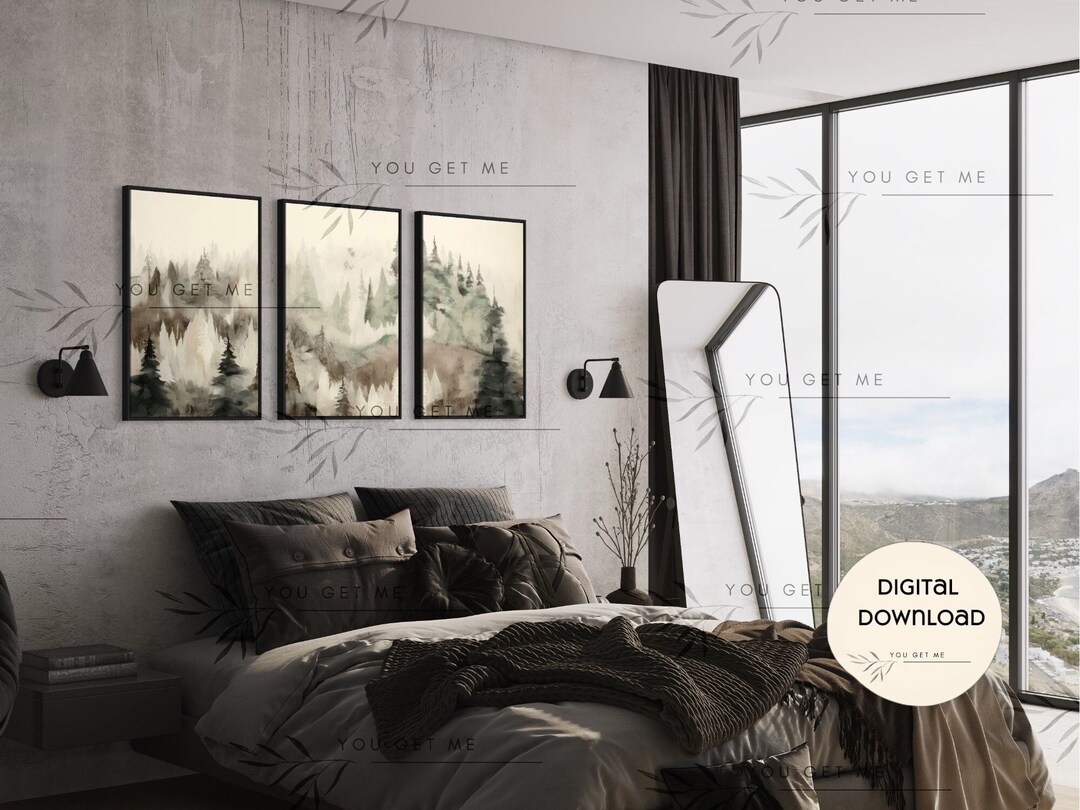 Green Forest Wall Art | Abstract Forest Print Set | 3 Piece Wall Art ...