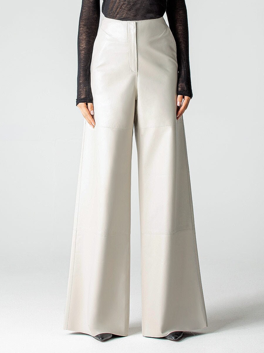 White Leather Pants, Wide Leg Leather Pants, Leather Palazzo Trousers ...