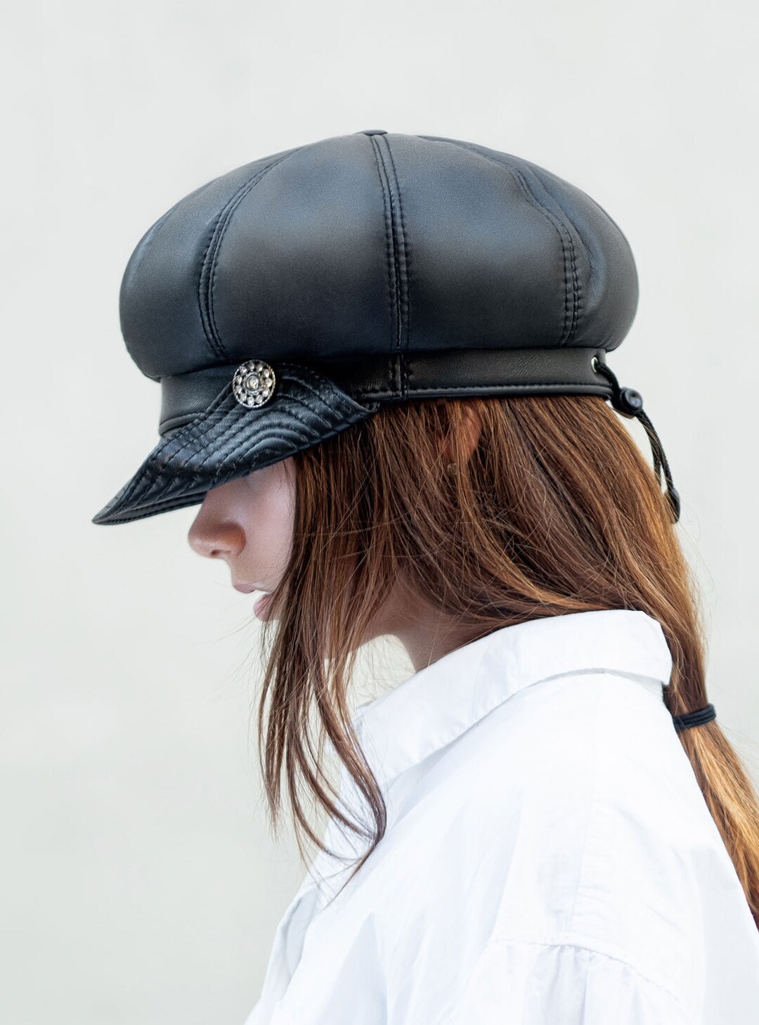 Woman Leather Hat, Adjustable Leather Cap | Genuine Leather Woman ...