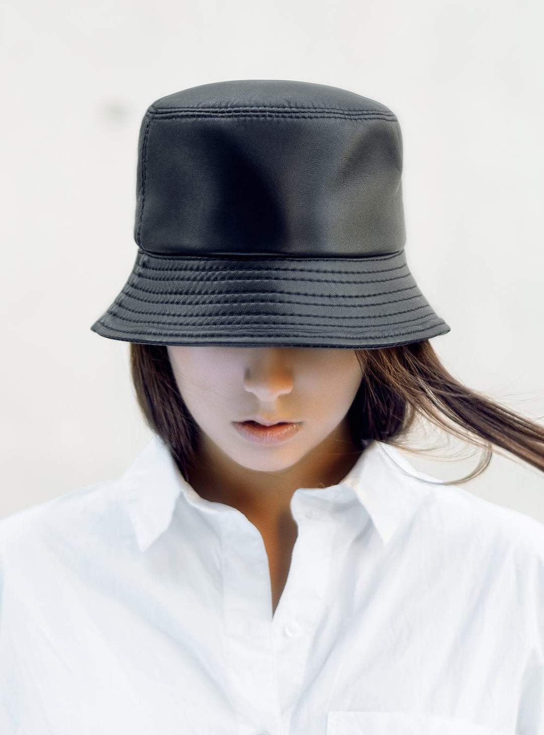 Woman Leather Bucket Hat | Genuine Leather Woman Spring Fashion ...
