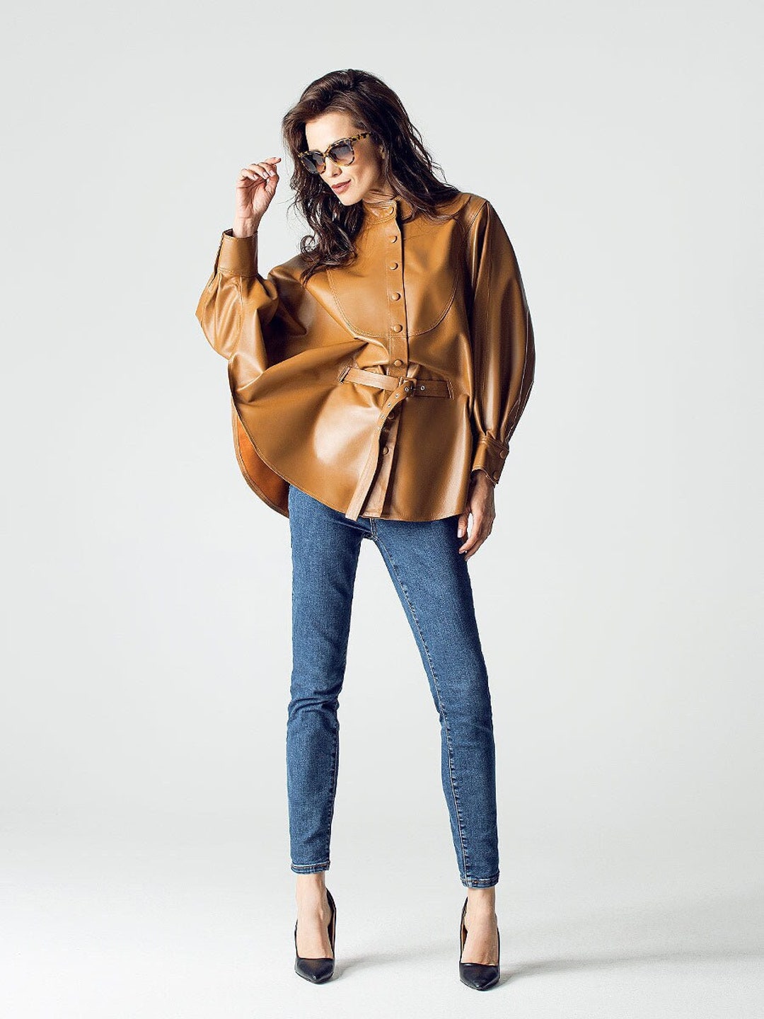 Brown Leather Shirt, Woman Genuine Leather Top, Real Leather Blouse ...