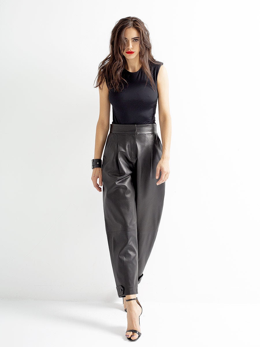 High Waist Leather Pants, Straight Leg Leather Trouser | Genuine ...