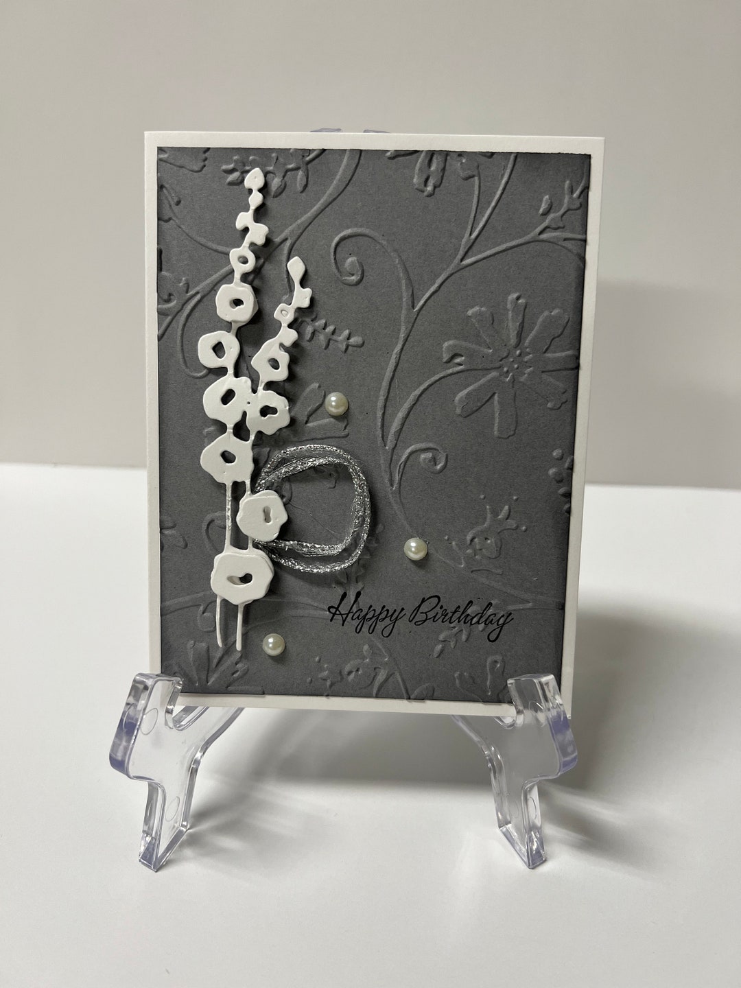 Grey Birthday Card With White Flower - Etsy