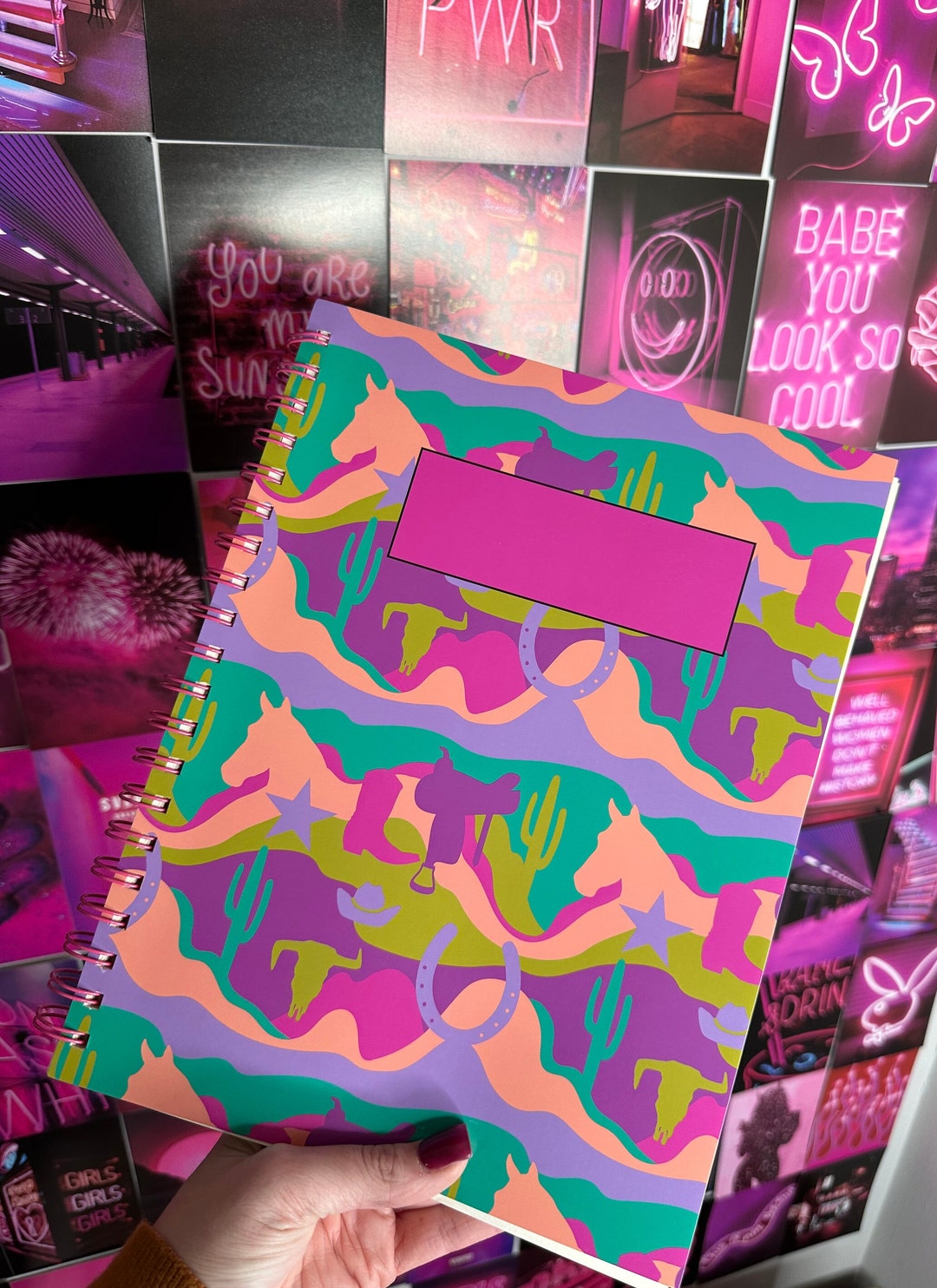 Western Horse Cactus Retro Notebook, Neon Colors, Western School ...